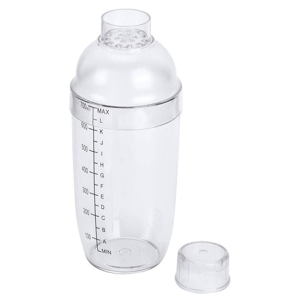 Cocktail Shaker, Plastic Drink Mixer Ice Tea Shaker Bottle Cup with Scales for Bar(700ml)