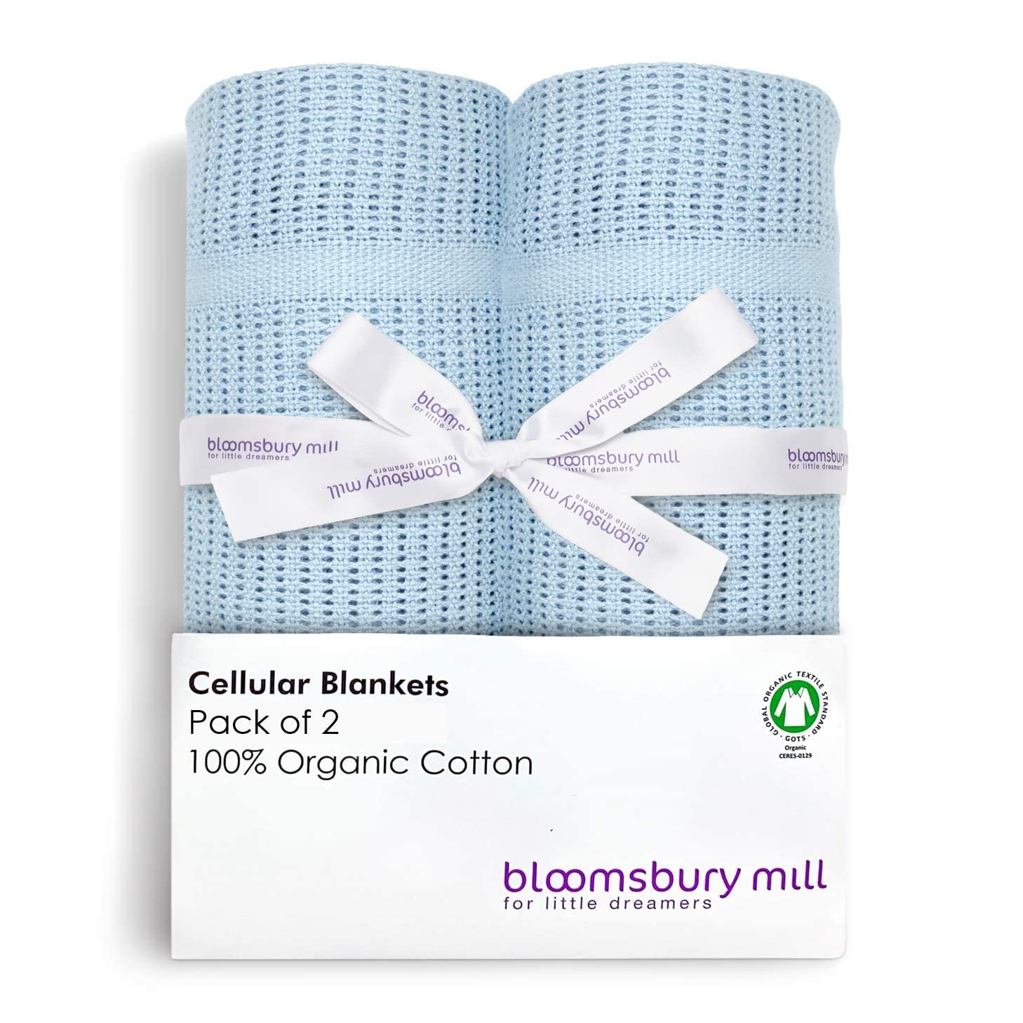 Bloomsbury Mill - 2-Pack 100% Organic Cotton Cellular Baby Blankets with Gifting Ribbon β Soft, All Natural & Breathable β Ideal Shower Gift - Nursery/Stroller/Bassinet/Crib β Gray