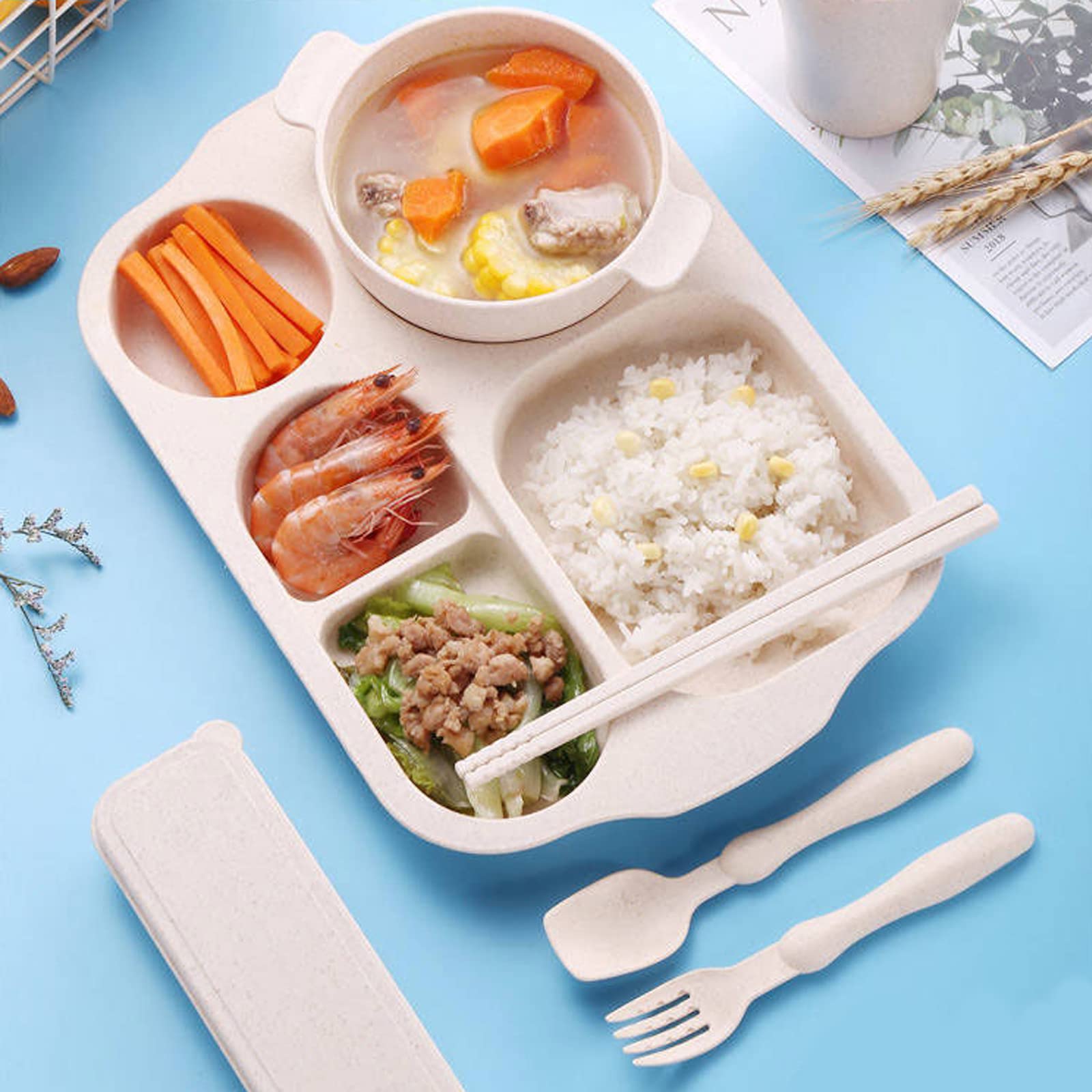 Cheeren 8 Pack Plastic Divided Plates Set for Kids Adults, Sectioned Meal Camping Dishes for BBQ, Microwave & Dishwasher Safe