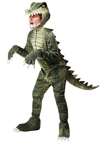 Kids Dangerous Alligator Costume Boys, Green Reptile Hooded Jumpsuit Halloween Outfit Small