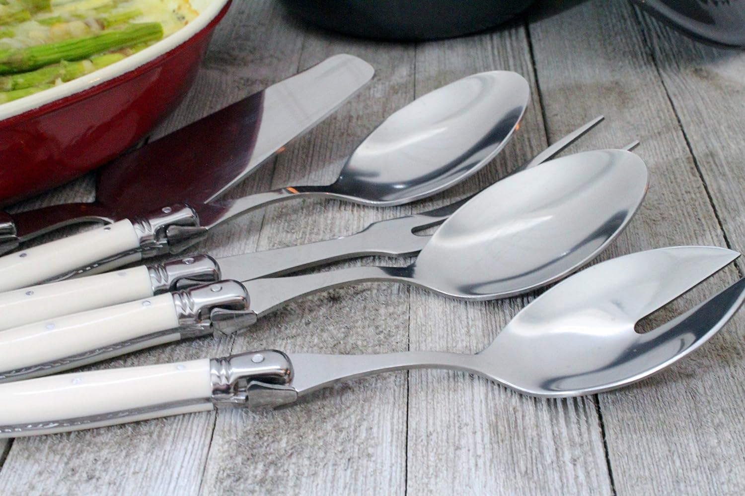 French Home Laguiole Hostess Set – 5-Piece Serving Utensils Set with Slotted Serving Spoon, Spatula, Serving Fork, and 2 Serving Spoons – Elegant and Versatile Laguiole Flatware Set