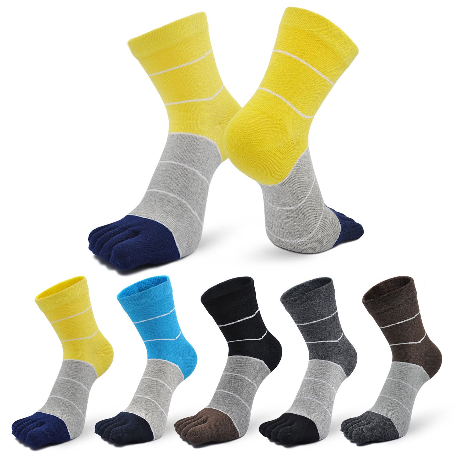 Artfasion Men's Toe Socks Cotton Fun Casual Athletic Running Ankle Five Finger Crew Socks 5 Pair