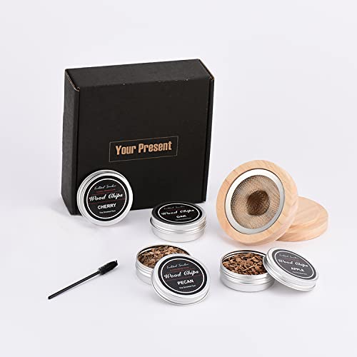 Cocktail Smoker Kit With 4 Cans Wood Chips Brush for Drinks,Gift for Drinks Lover, Dad, Husband,Old Fashioned Smoker Kit Drink Whiskey Smoker Infuser Kit Smoke Top For Cocktails