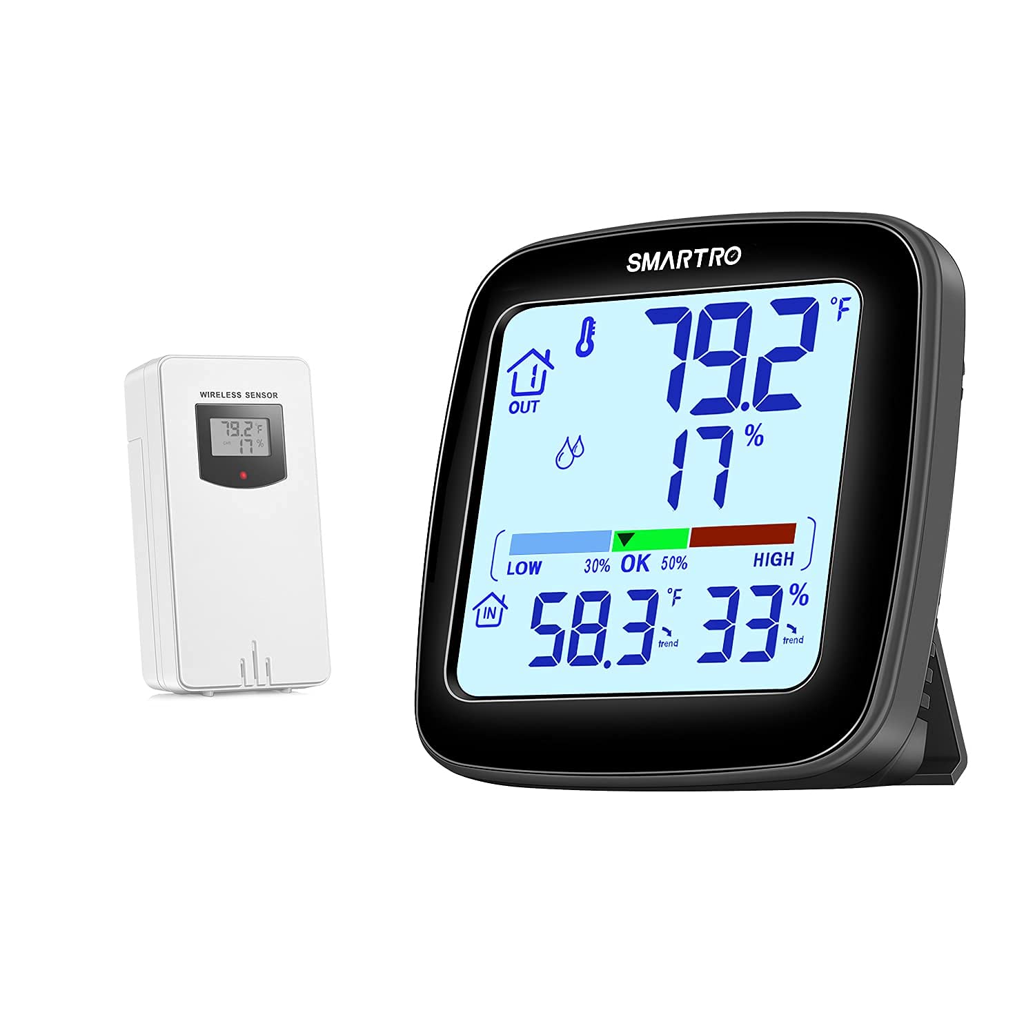 SMARTRO SC92 Professional Indoor Outdoor Thermometer Wireless with 3 Sensors Digital Hygrometer Room Humidity Gauge Temperature and Humidity Meter & Pro Accuracy Calibration