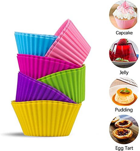Cupcake Liners - Reusable Silicone Cupcake Baking Cups - Non-Stick Baking Muffins Mold - Use As Lunch Box Dividers - Set of 12 Kitchen Accessories - Great Gift Idea