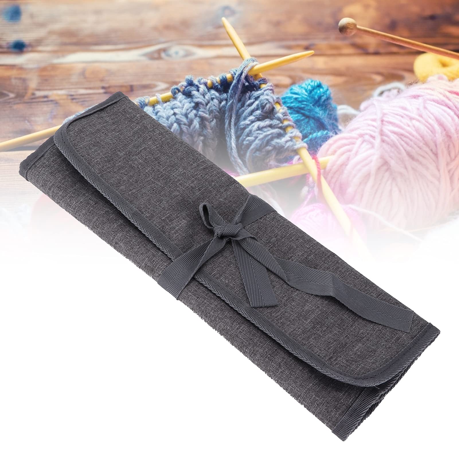 Knitting Needles Storage Bag, Portable Travel Crochet Hooks Organizer Rolling Knitting Needles Holder Case for Carrying Crochet Accessories(Gray)