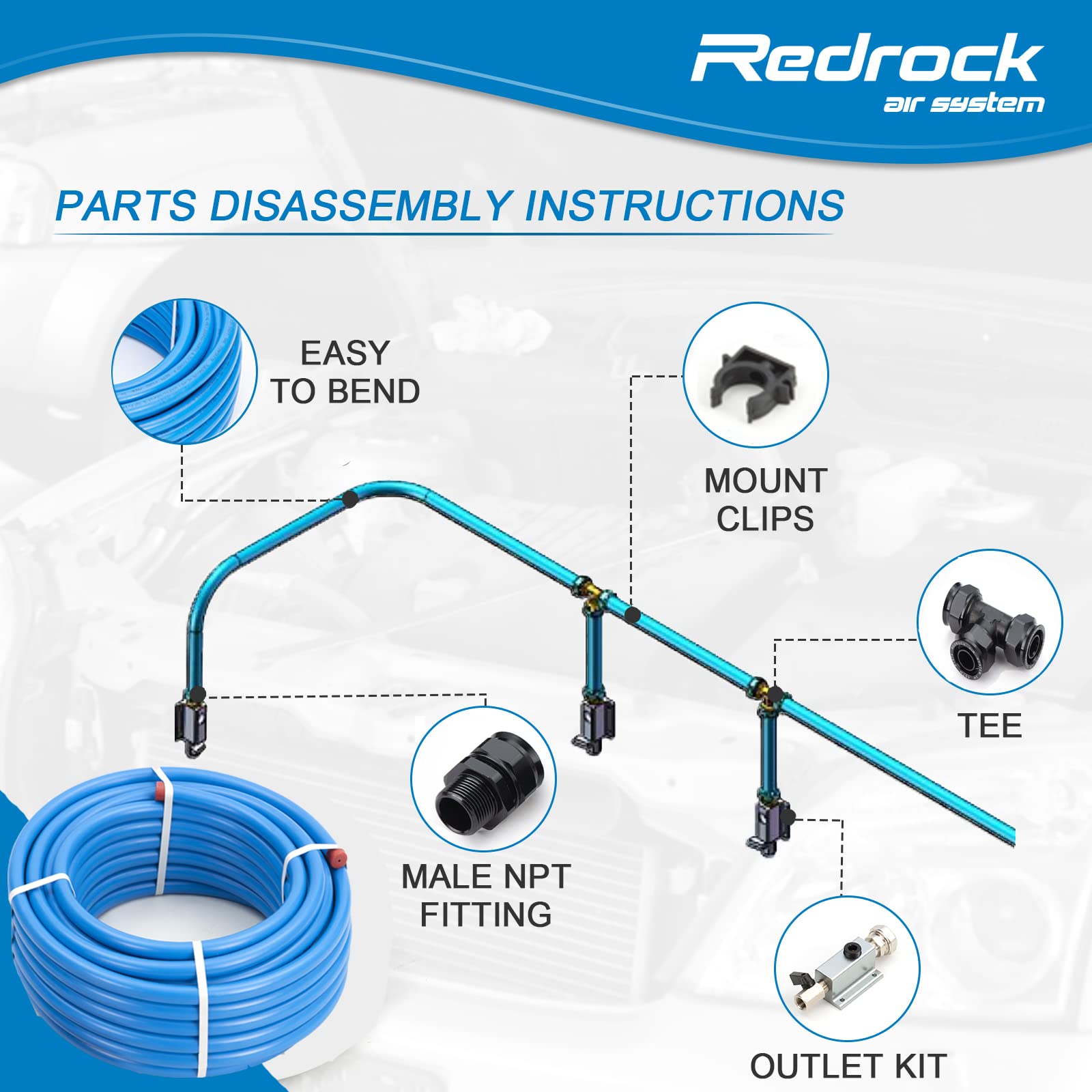 Compressed Air Piping System Pressured Leak-Proof Easy to Install 3/4" x 100 feet HDPE Aluminum Air Compressor Install kit Shop Air Hose System 200PSI ASTM F1282