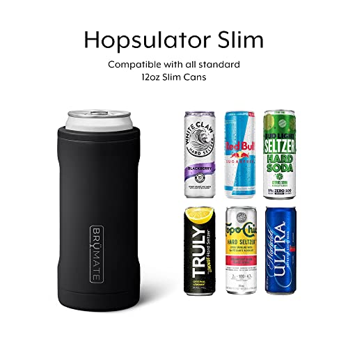 BrüMate Hopsulator Slim Can Cooler Insulated for 12oz Slim Cans | Skinny Can Insulated Stainless Steel Drink Holder for Hard Seltzer, Beer, Soda, and Energy Drinks (Matte Black)