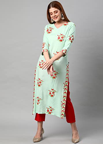 Elina fashion Indian Stitched Kurti for Womens With Pant | Rayon Printed Readymade Kurta Kurtis Light Green