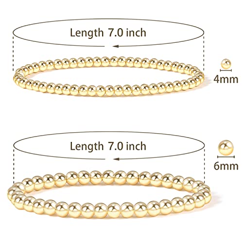 Elegance 11 designs 14K Gold Plated Bead Ball Bracelet Stretchable Elastic Gold Beaded Bracelets for Women