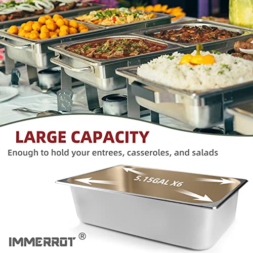IMMERROT 6 Inch Deep Full Size Hotel Pans 21 Gauge Steam Table Pans Anti-Jamming Commercial 18/8 Stainless Steam Steamer Evaporator Pan for Catering Restaurant Food Storage 6 Pack