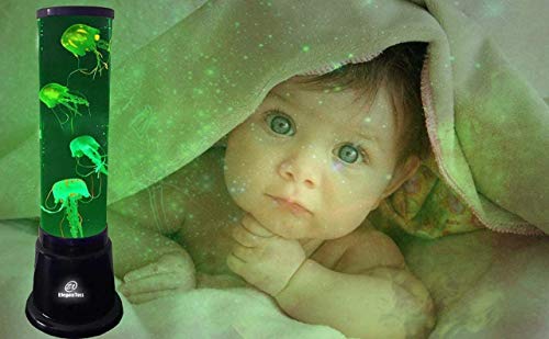 Elegantoss LED Round Jellyfish Lava Lamp with 7 Color Changing Light Effects, Remote. A Sensory Synthetic Jelly Fish Aquarium Tank 14 inches Tall Mood Lamp.