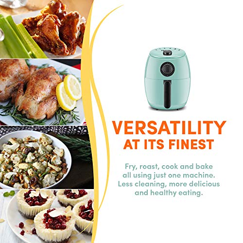 Elite Gourmet EAF-0201BL Personal Compact Space Saving Electric Hot Air Fryer Oil-Less Healthy Cooker, Timer & Temperature Controls, 1000W, 2.1 Quart, Mint