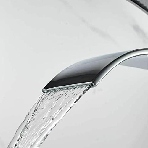 Faucet, Bathtub Faucets Washbasin Hot Handle Interface Pe Hole Copper Spout Inlet Waterfall with Water and Cold Sink Lavatory Faucet Wash Tube Cm Bathroom/Kitchen for Wide- Mouth Single (Color : SIL