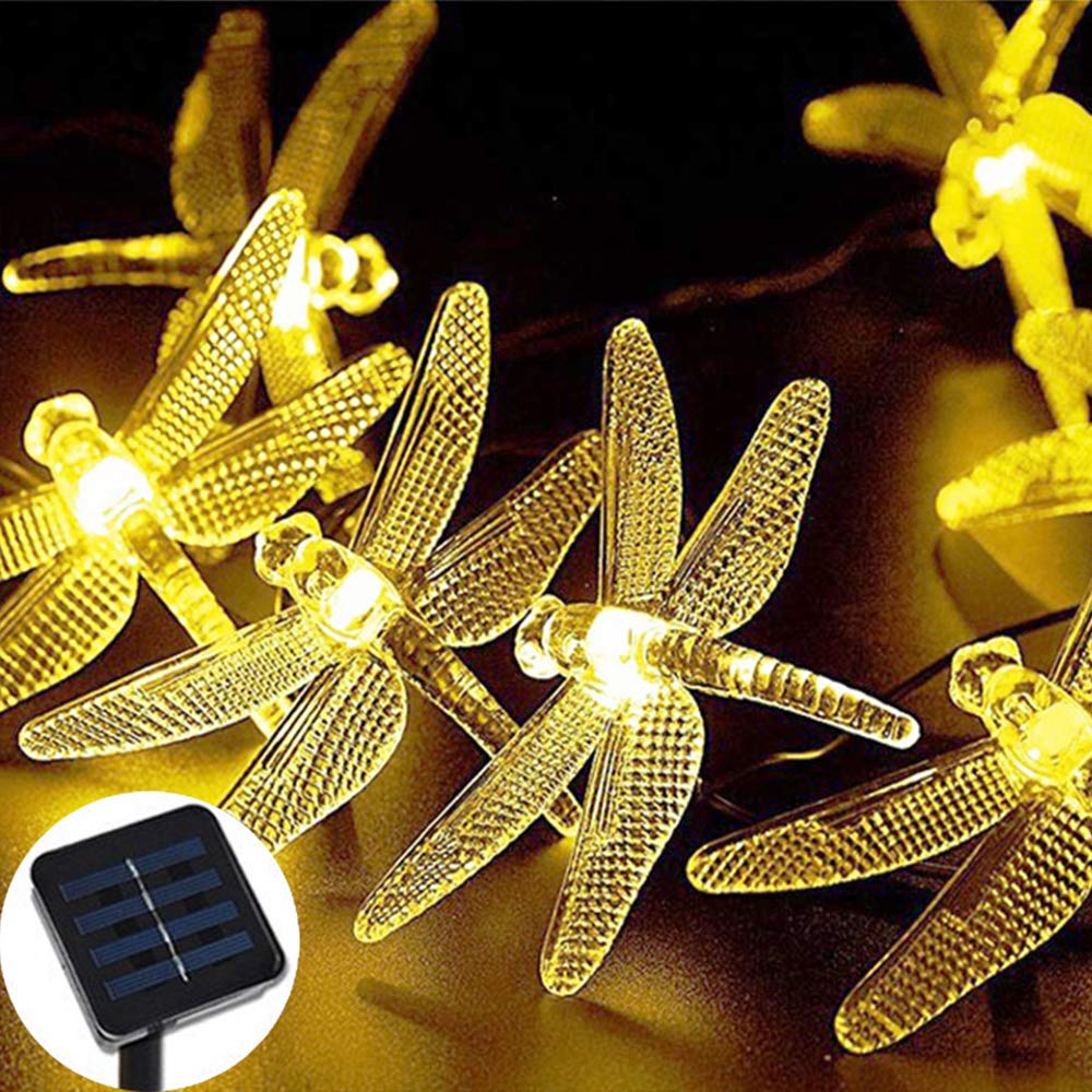 LOHOME 30 LED Solar String Light Outside Waterproof Solar Powered Lamps, Dragonfly Fairy Lights Garden Lamp for Outdoor, Home, Lawn, Wedding, Patio, Party and Holiday Decorations (Warm White)