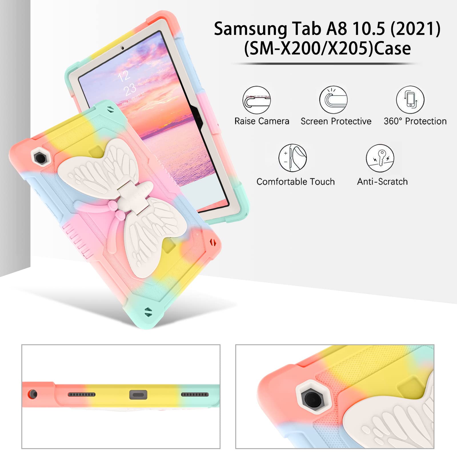 DUEDUE for Samsung Galaxy Tab A8 10.5 Case 2022, Butterfly Wings Kickstand 3D