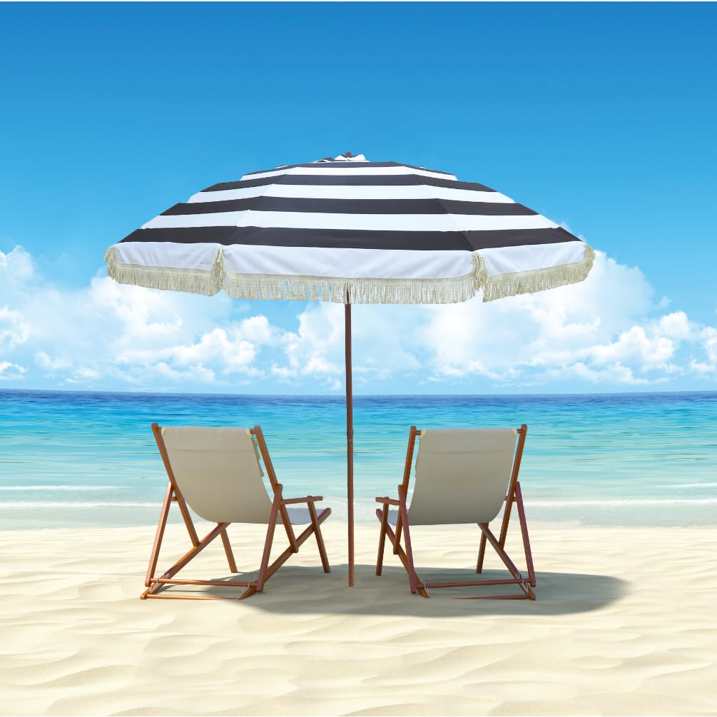 Bayside21 8 FT Tiki Umbrella Thatch Patio Umbrella Hawaiian Style Sunshade Aluminum Pole 16 Ribs UPF 50+ (8ft, Natural1)