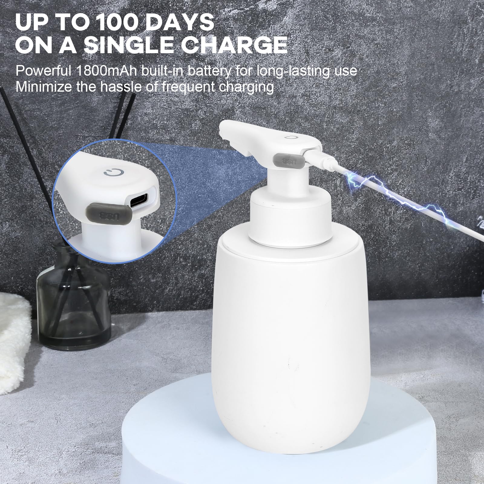Automatic Soap Dispenser Foaming Hand Free Soap Dispenser Foam Rechargeable Soap Dispenser Touchless Soap Dispenser Smart Electric Auto Dish Soap Dispenser for Bathroom, Kitchen, Commercia White