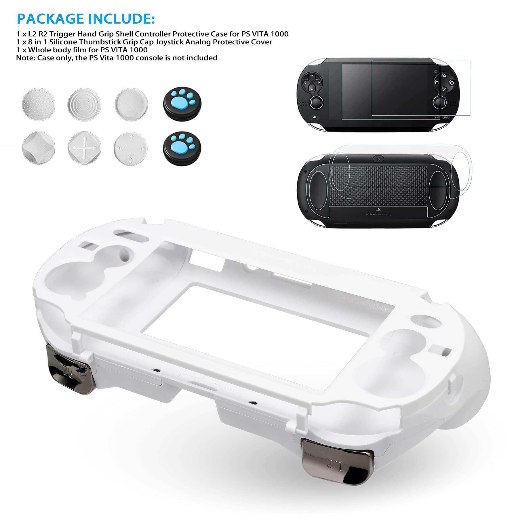 CHENLAN L2 R2 Trigger Hand Grip Shell Controller Protective Case for Playstation PS Vita 1000 (White)