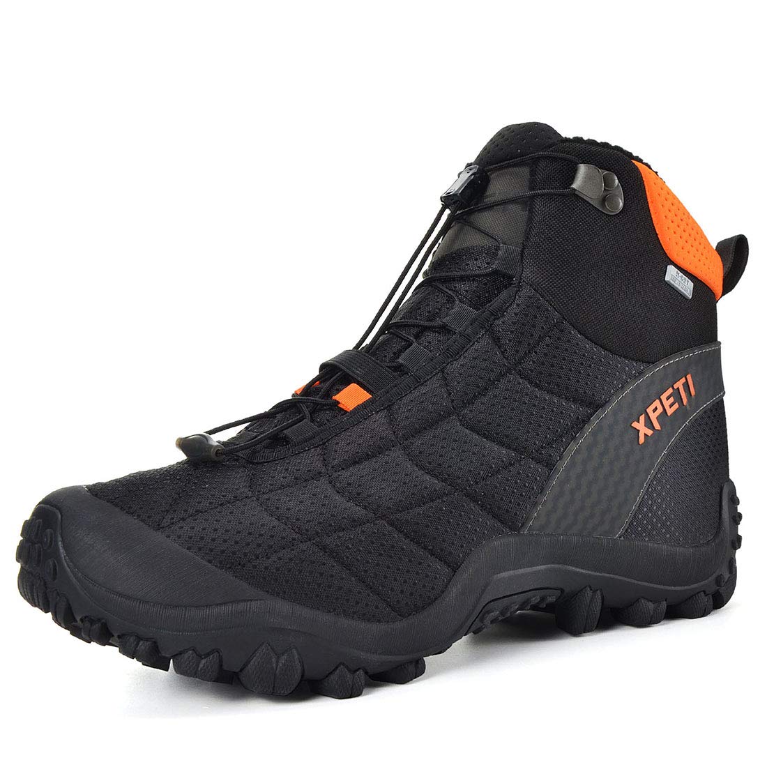 Birsppy Men's Crest Thermo Hiking Trekking Outdoor Boot Snow Walking Work Shoes Breathable Drawstring Lock Design (Black/Orange,8 IN)