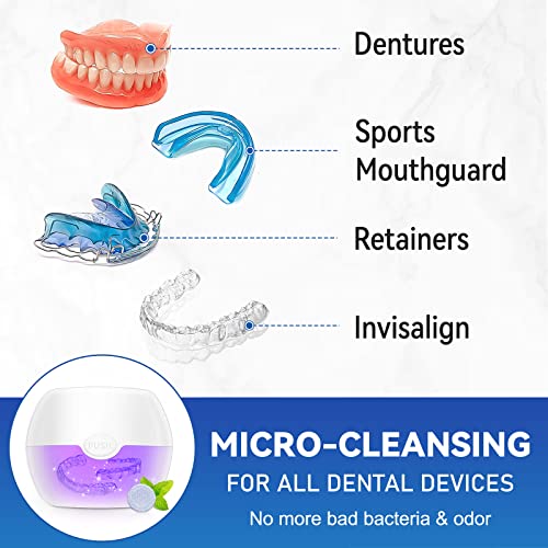 JSENA Denture Cleaning Tablets+UV Retainer Case Double Sterilization,Efficient Retainer Cleaning Tablets-60 Tabs,Collocation UVC Disinfectant Aligner Case, Clean Mouth Guard, Night Guard in 15 Minutes