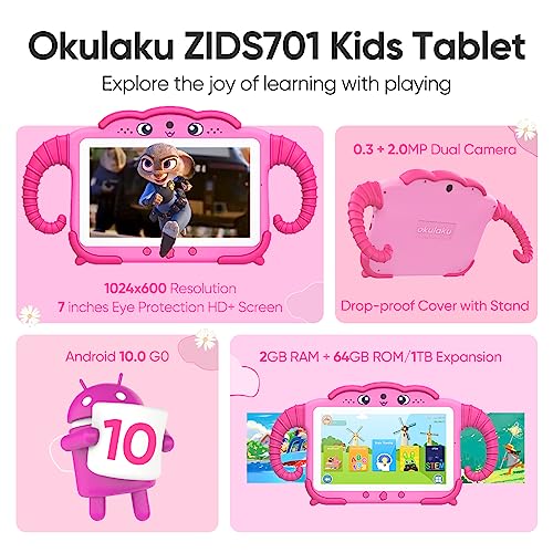 Kids Tablet 7 inch Tablet for Kids 64GB Toddler Tablet with Case Software Installed, Kids Learning Tablet with WiFi for Boys Girls, Android Tablet with Dual Camera Parental Control YouTube Netflix