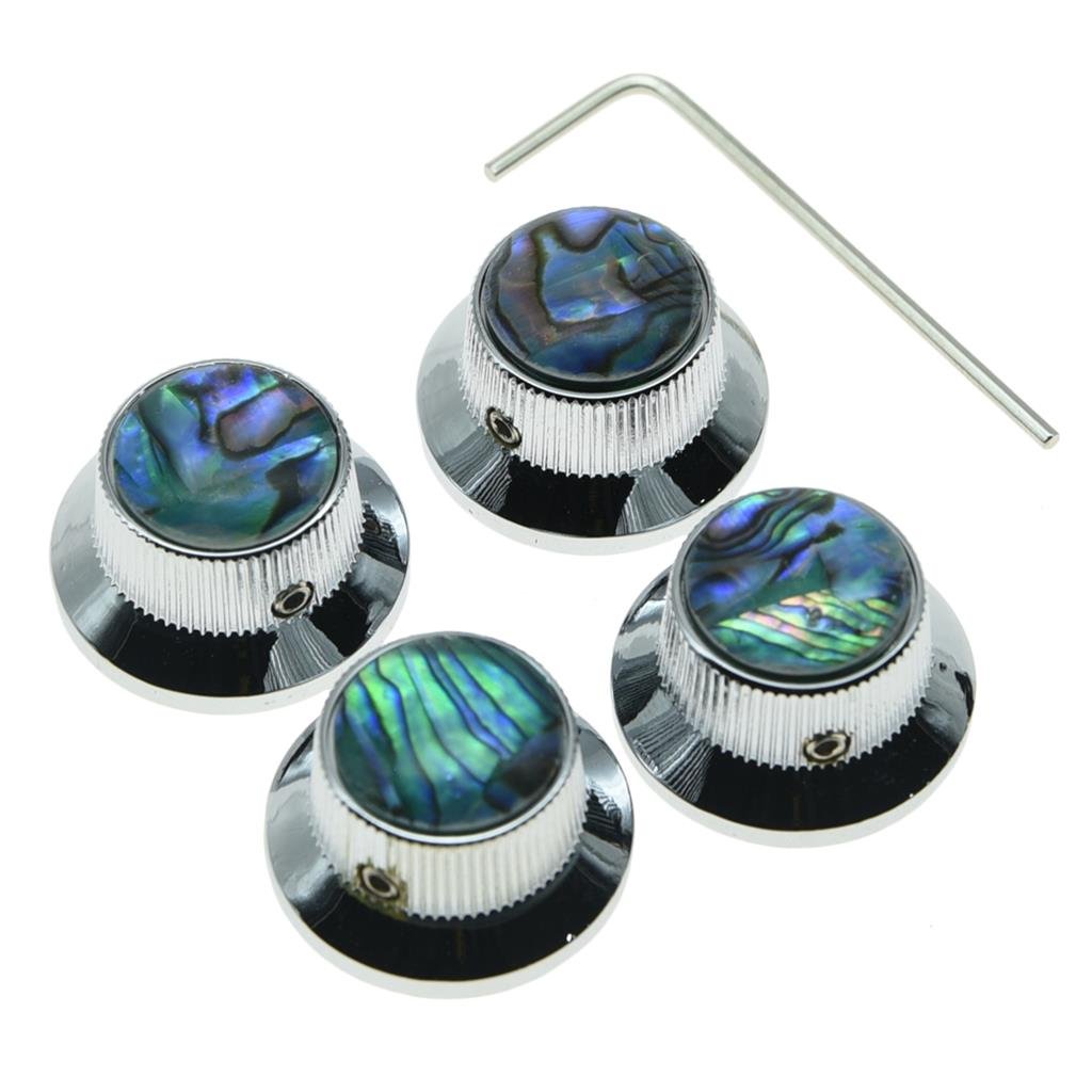 KAISH 4x Abalone Top Chrome LP Top Hat Knobs with Set Screw Metal Bell Knobs for Guitar Bass with 6mm Shaft Pots