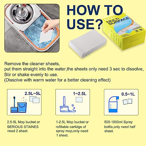 JSENA Floor Cleaner Sheets,60 Loads Multi Effect Floor Cleaning Slice, Mopping concentrated Floor Cleaning Sheets for Mopping Concentrated Multi-Surface Cleaner ,Non Stubborn Stains, Daily Cleaning,Easy Use, for RV, Space Saving, Mild Scent