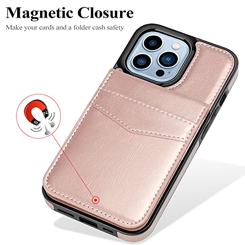 LakiBeibi Phone Case for iPhone 14 Pro Dual Layer Lightweight Premium Leather Case for iPhone 14 Pro Wallet Case with Card Holders Flip Case Protective Case for iPhone 14 Pro 6.1 Inches,Rose Gold