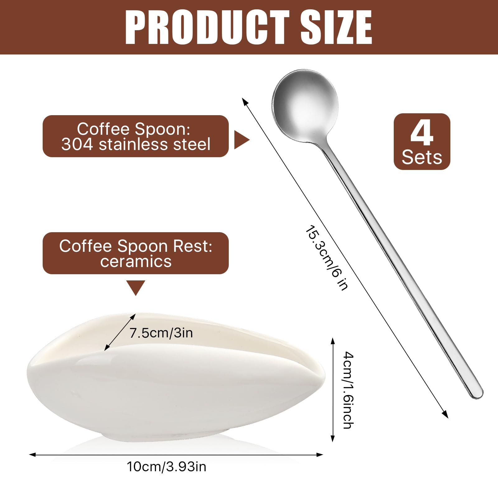 Elesunory Coffee Spoon Rest and Spoon Set of 4- Elegant Ceramic Coffee Spoon Rest for Coffee Bar- Coffee Spoon Holder- Coffee Station Accessories- Best Gift for Coffee Lovers