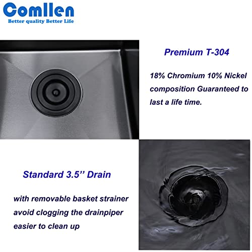 Comllen 15 x 17 inch Black Bar Sink Undermount,Black Stainless Steel Wet Bar Prep Sink Small Kitchen Sink Single Bowl RV Sink with Bottom Grid and Strainer-KYL001B