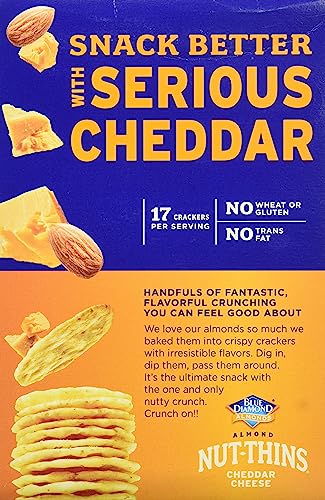 Blue Diamond Almonds Nut-Thins Gluten Free Cracker Crisps, Cheddar Cheese, Family Size, 7.7 oz