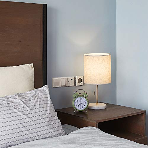 HAITRAL Bedside Table Lamp - Small Nightstand Lamp with Marble Base, Lamp for Bedroom, Office, Girls Room - Gold