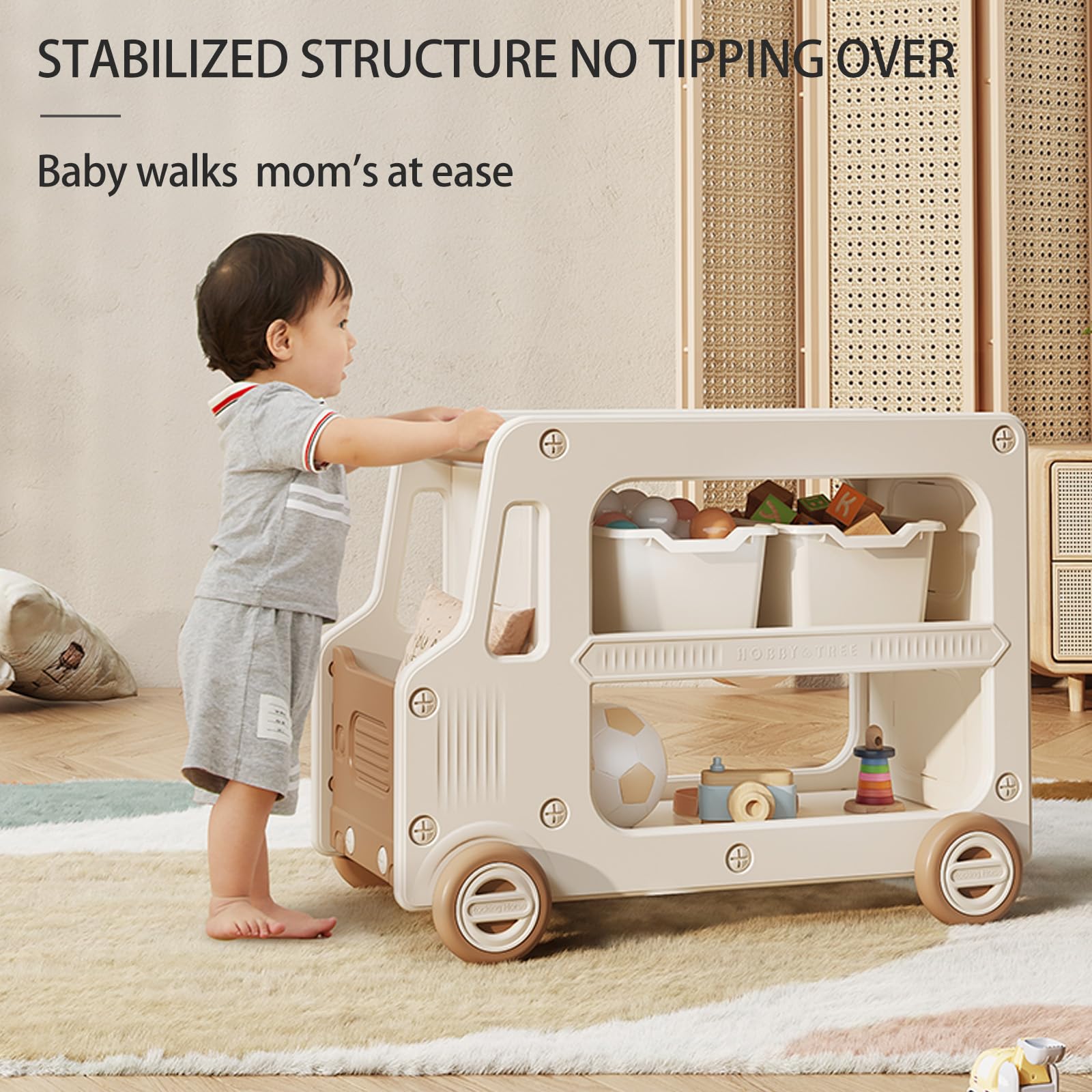 Deer COCO Toy Organizers And Storage For Kids, 2 Layers Toy Storage Cabinet Toy Chests With Bins Multipurpose Bookcase For Nursery, Playroom, Bedroom, Living Room (Tan/No Blockes