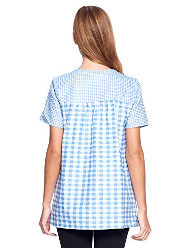 Casual Nights Women's Snap Front Smock Cobbler Woven Scrub Apron Top with Pockets - Blue Plaid - XX-Large