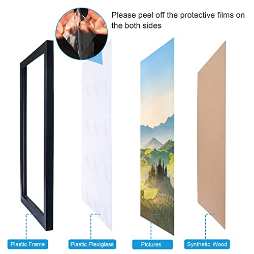 HUKONHEP 12x16 Black Picture Frames, Photos Frame with Plexiglass, Wall Gallery Photo Frames, Horizontal and Vertical for Wall Mounting, Home Office Decoration