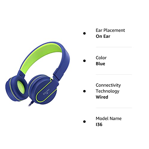 ELECDER i36 Kids Headphones Children Girls Boys Teens Foldable Adjustable On Ear Headphones 3.5mm Jack Compatible Cellphones Computer Kindle MP3/4 School Tablet Blue/Green