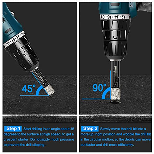 DKIBBITH 1/4" Dry Diamond Drill Bits Set 5 PCs 6mm for Granite Ceramic Marble Tile Stone Glass Hard Materials (not for Wood), Round Shank with Storage Case