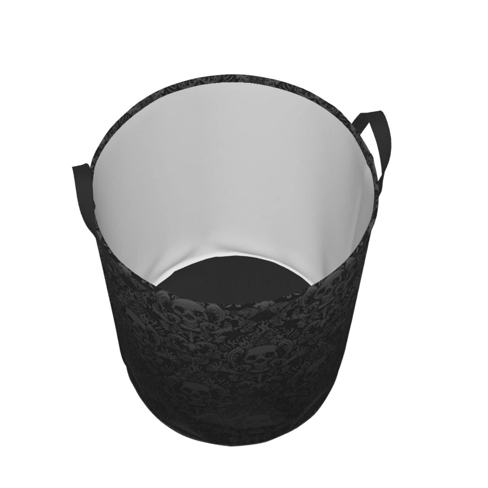 Waterproof Goth Gothic Black Skull Damask Circular Hamper Round Laundry Baskets Foldable Laundry Bags For Family/Kids/Bathroom/Bedroom/Dorm Medium
