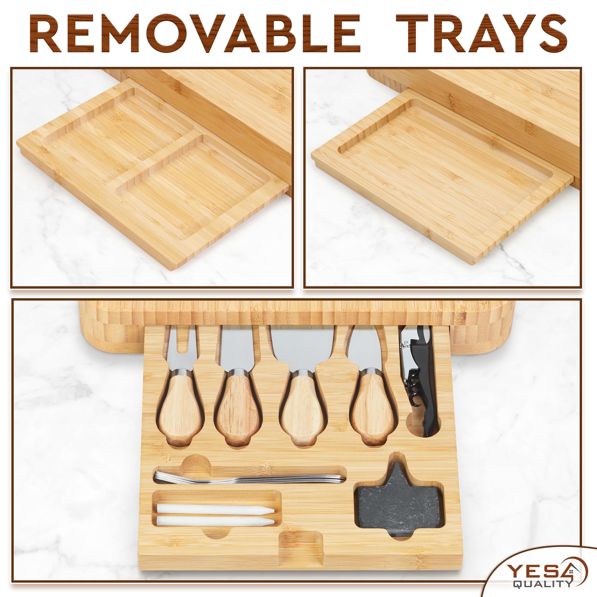 Charcuterie Boards Deluxe Gift Set - 23 Pieces, Bamboo - Large Cheese Board Plus Fruit Tray for Thanksgiving Party, Christmas Present, Birthday w/ Utensil Drawer, Knives, Forks, Wine Opener & More