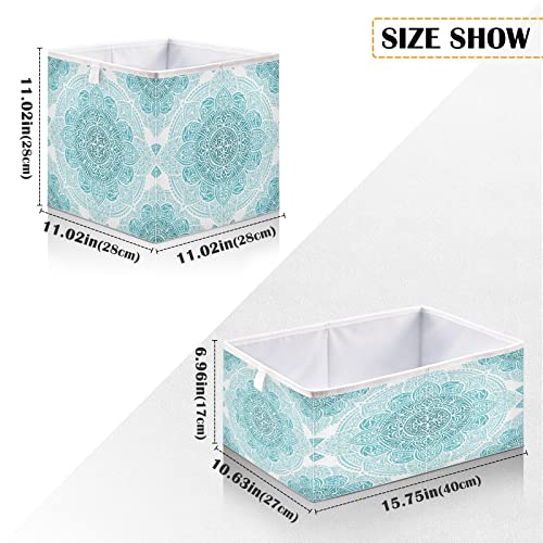 Kigai Aqua Turquoise Mandala Cube Storage Bins - 11x11x11 In Large Foldable Storage Basket Fabric Storage Baskes Organizer for Toys, Books, Shelves, Closet, Home Decor