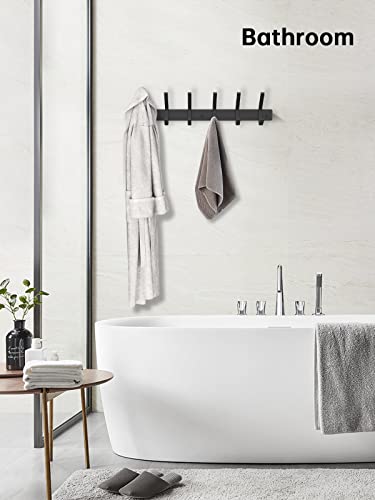 Coat Rack Wall Mounted with 6 Dual Hooks Rail for Hanging Clothes Hats Bags Keys at Entryway Towel Head Wraps Robes at Mudroom Mugs at Kitchen Room Organization (Black)