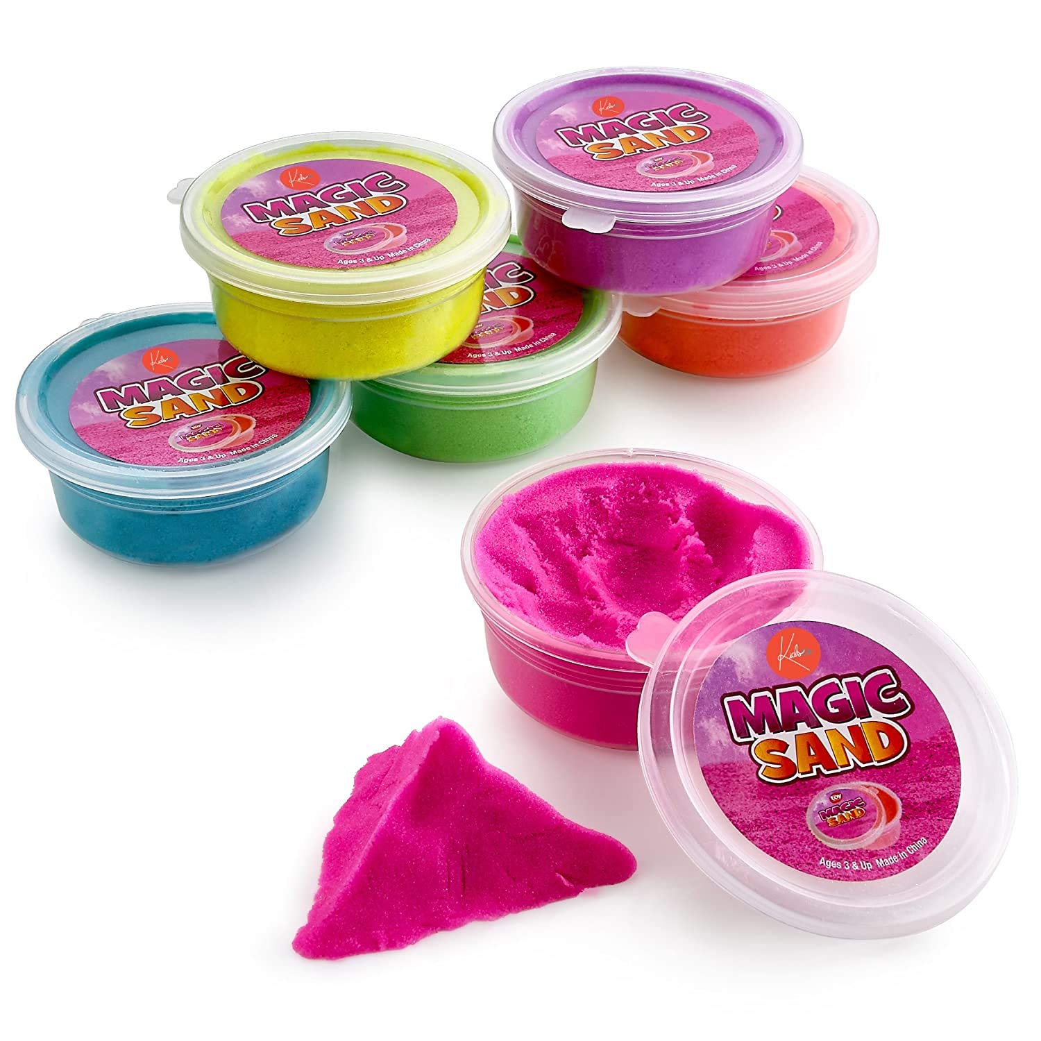 Kicko Colorful Magic Sand - 6 Pack of Magic Sand in Assorted Colors - Gifts for Kids, Stress Reliever, Learning Tool, Novelties, Play Sand