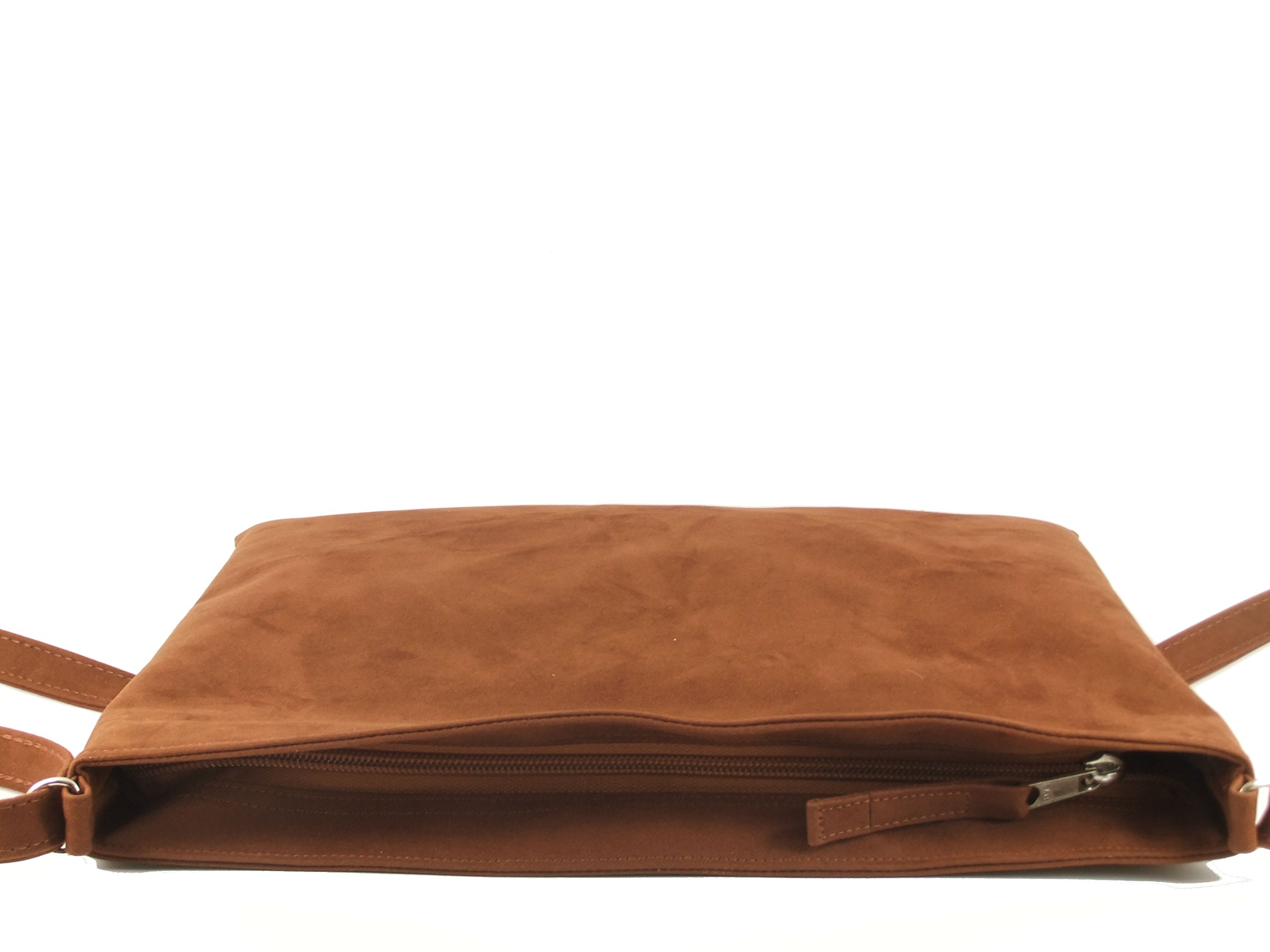LONI Womens Hot Faux Suede Shoulder Bag Cross-Body Bag Flat with Zip-Top Tan Cinammon