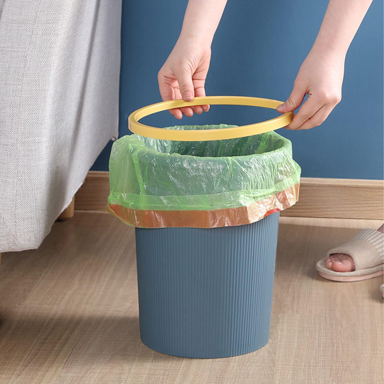CHEOTIME Small Trash Can Cylindrical Trash Can Plastic Wastebasket Can Hold Trash Bags Suitable for Bathroom Bedroom Kitchen Home Office(Small Dark Blue)
