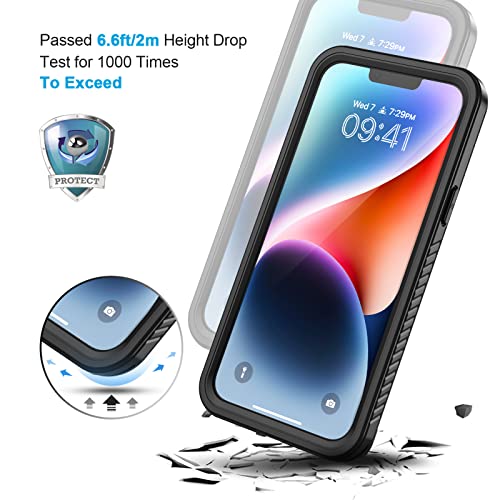 Lanhiem iPhone 14 Case, IP68 Waterproof Dustproof Case with Built-in Screen Protector, Rugged Full Body Shockproof Phone Cover for iPhone 14, 6.1 inch (Black)
