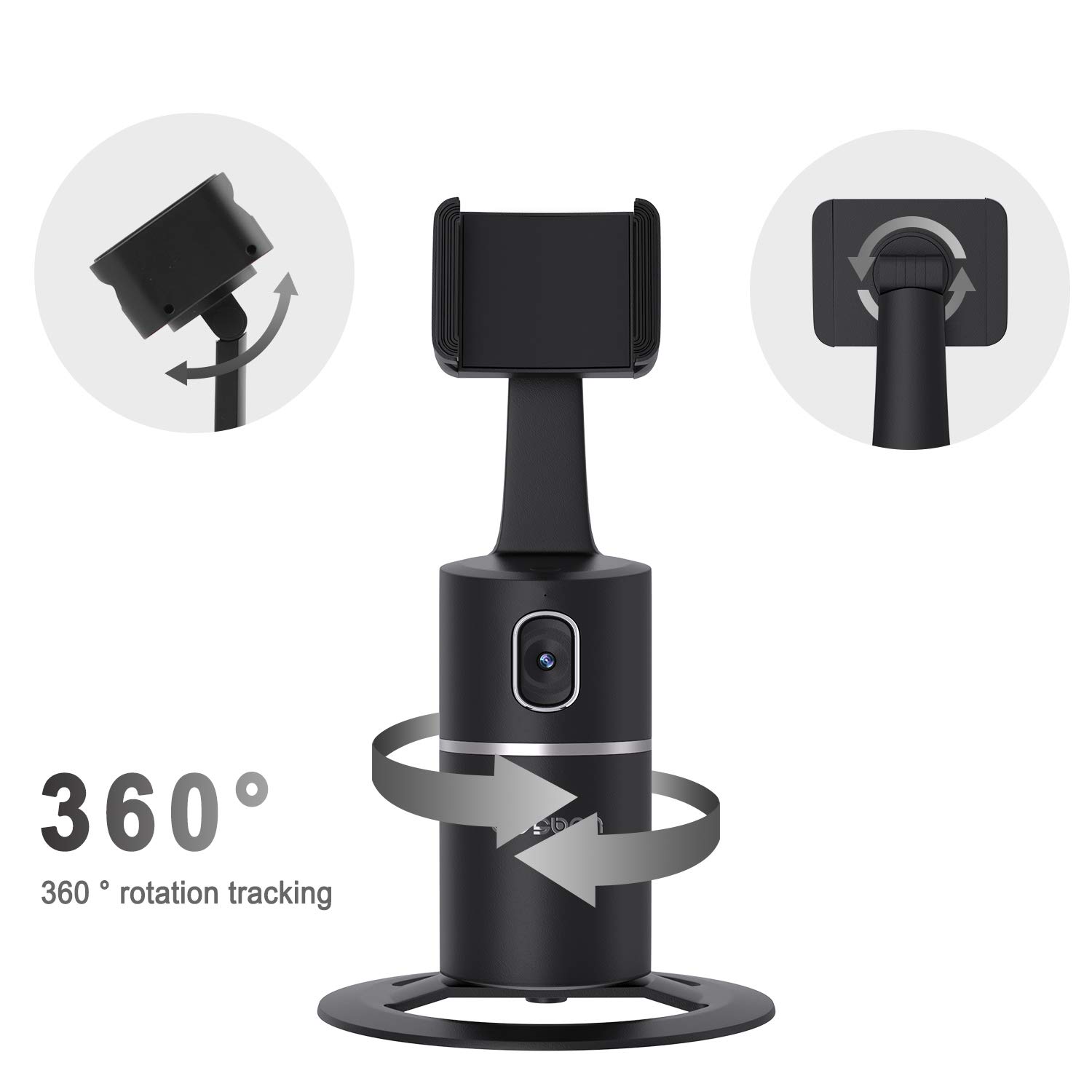 Auto Face Tracking Tripod, 360° Rotation Phone Camera Mount with Selfie Ring Light, No App, Battery Operated Smart Shooting Holder for Live Vlog (Black)
