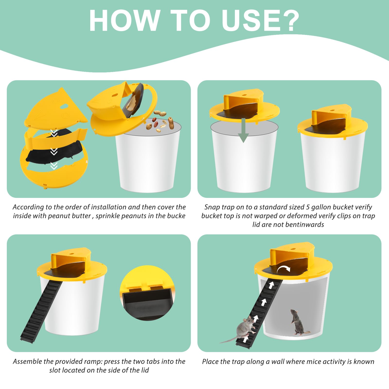 Bucket Flip Lid Mouse Trap, Multi Catch Auto Reset, 5 Gallon Bucket Compatible (Yellow-C)