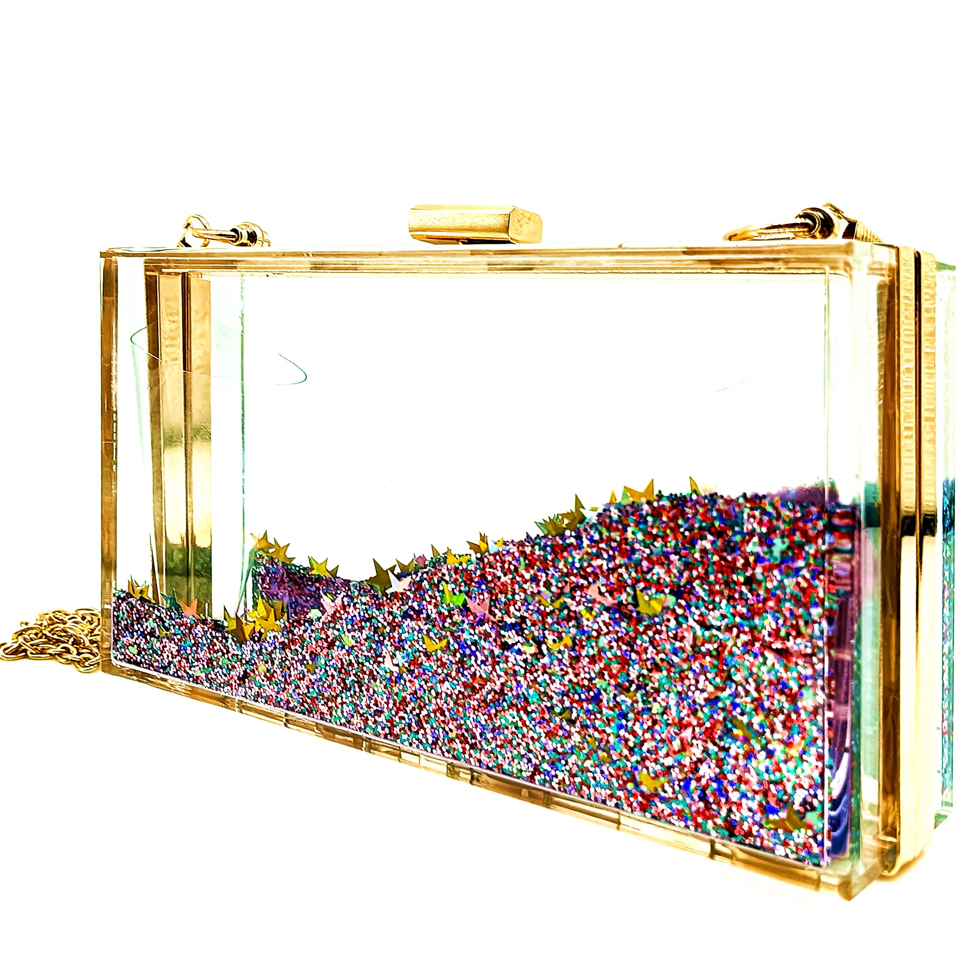JeVenis Womens Transparent Sequins Chain Clutch Evening Handbag Party Cross-body Purse (New Multicoloured)