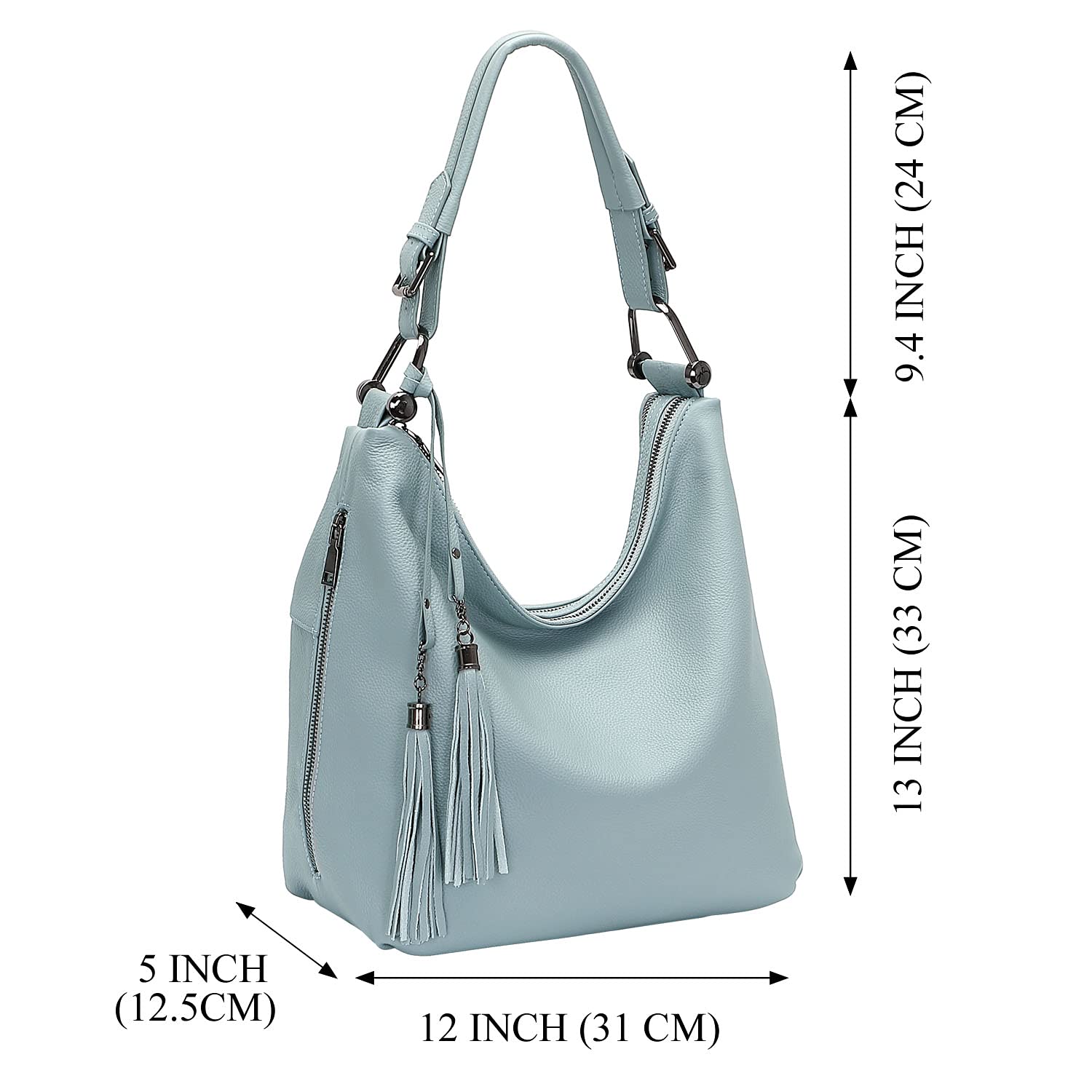 CHERISH KISS Soft leather Purses and Handbags Hobo Bags for Women Large Shoulder Bag with Tassel(K2 Light Blue-1)